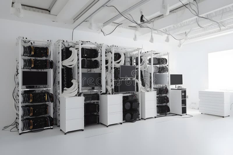 Lots of Tangled Wires in a White Computer Room. Neural Network AI ...