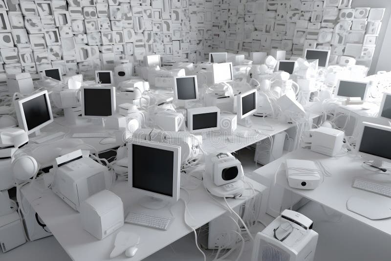 Lots of Tangled Wires in a White Computer Room. Neural Network AI ...