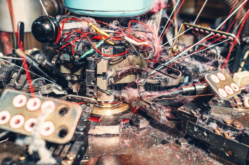 Lots of Thread Dust. Quality View of a Sock Knitting Machine in ...