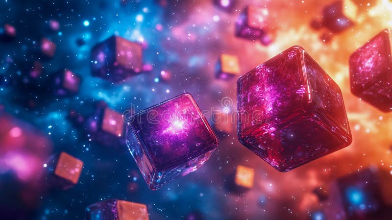 Lots of Translucent Cubes Floating in a Space Filled with Stars and ...