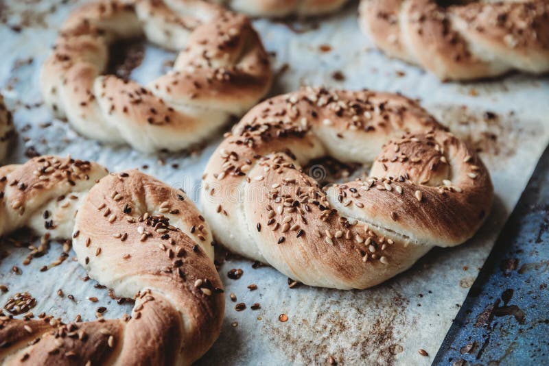 Lots of Turkish Simits Freshly Baked Stock Photo - Image of nutrient ...