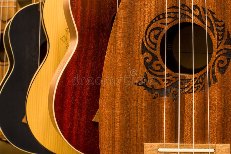 Lots of Ukulele Close-ups. Ukulele in a Music Store Stock Image - Image ...