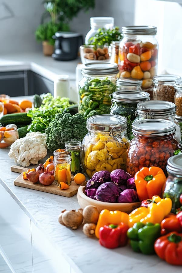 Lots of Vegetables and Fruits on the Background of the Kitchen ...