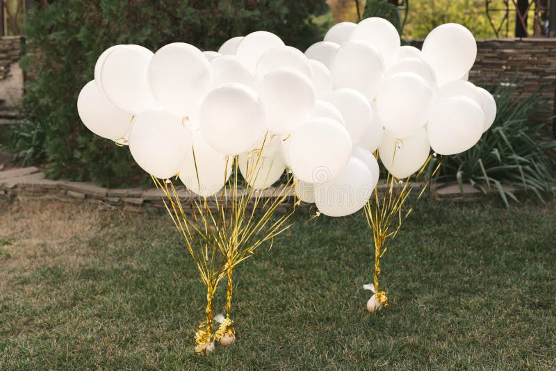 Lots of White Balloons on the Natural Landscape Stock Photo - Image of ...
