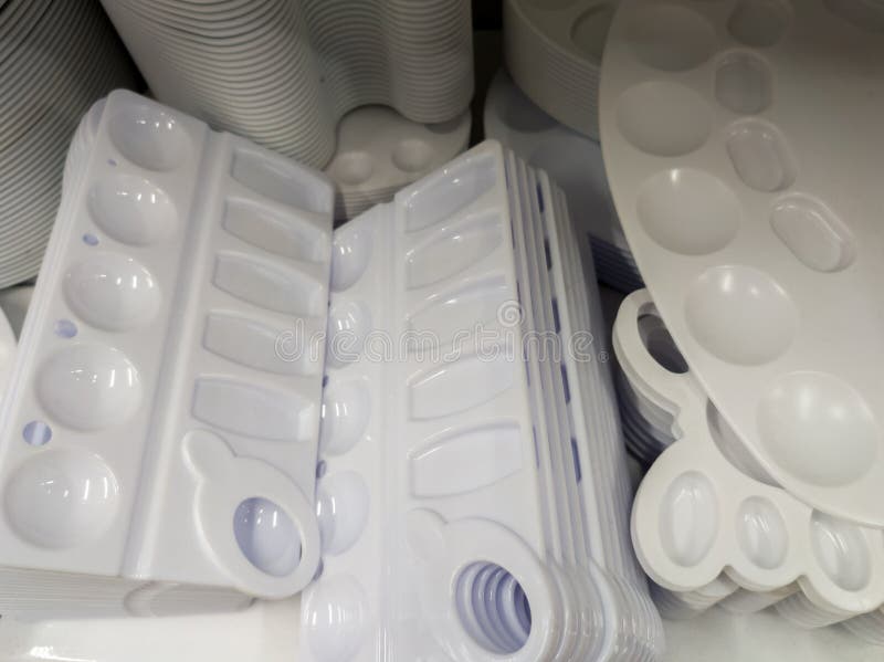 Lots of White Plastic Paint Palettes Stock Image - Image of aquarelle ...