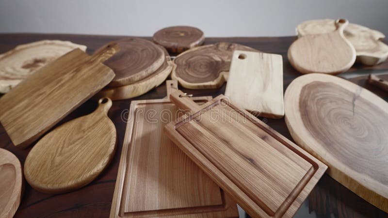 Lots of Wooden Cutting Boards Produced in a Craft Workshop. Stock Video ...