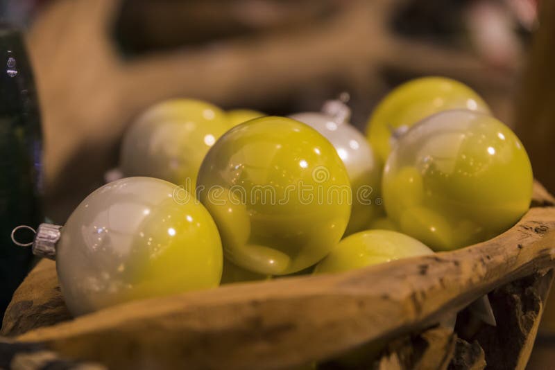 Yellow and Red Christmas Decorations on a Christmas Tree Stock Photo ...