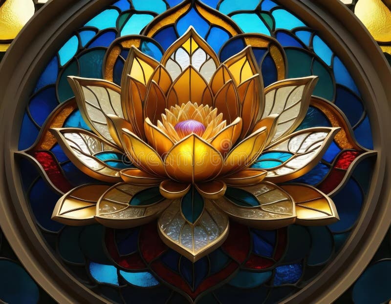 Golden Lotus with Intricate Petal Patterns in 3D Glass Art by AI ...