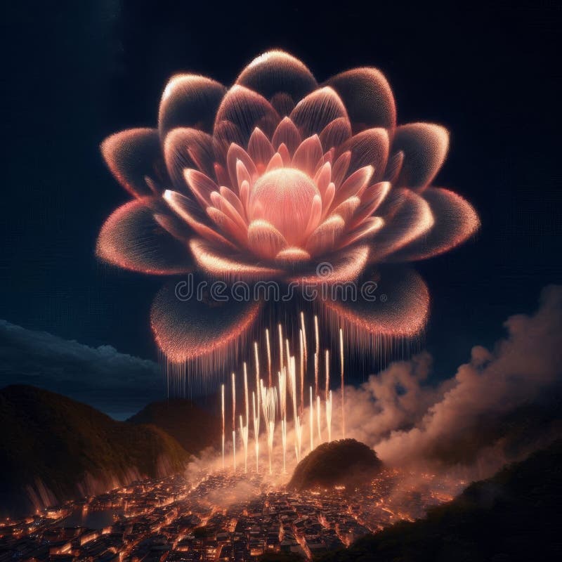 Lotus Explosion in the Sky stock illustration. Illustration of light ...