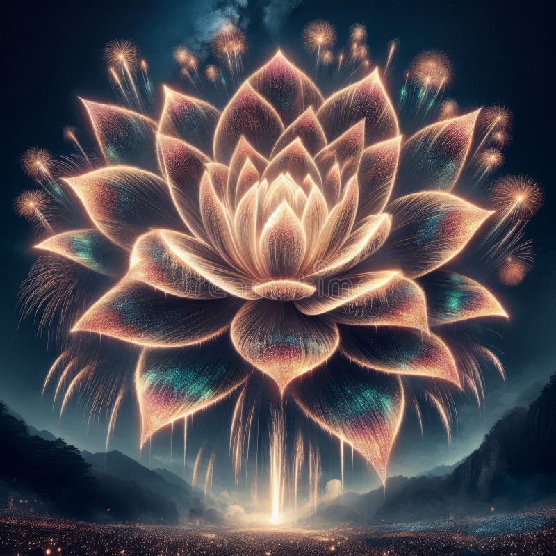 Lotus Firework Over Water stock illustration. Illustration of night ...