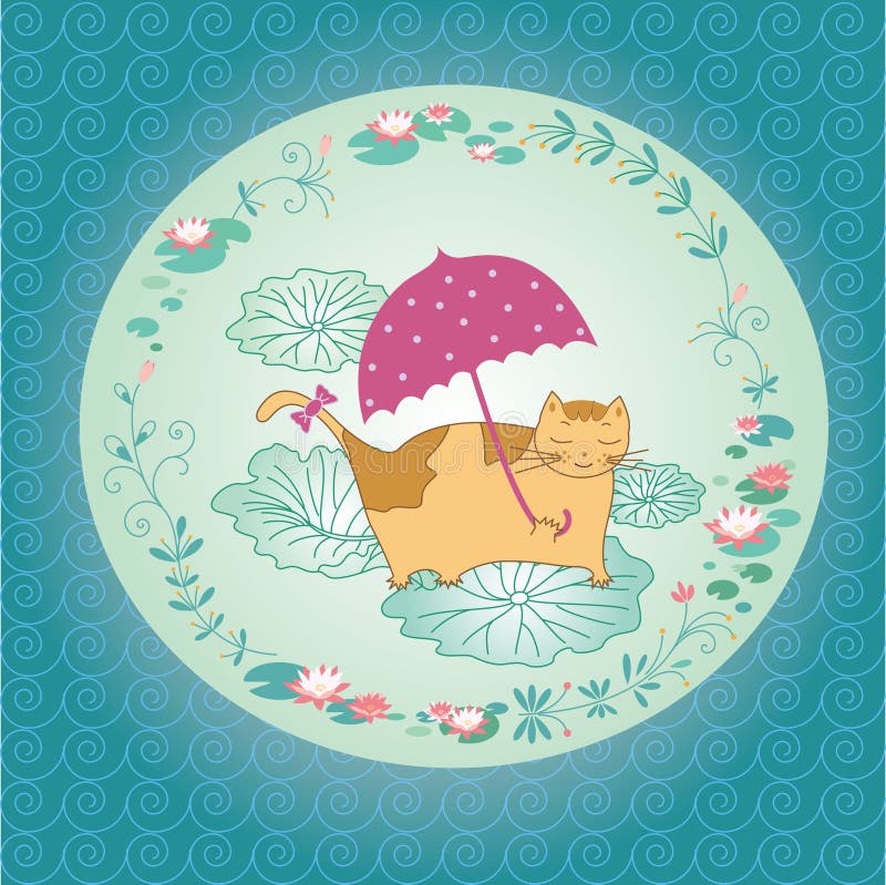 Lotus flower and cat stock vector. Illustration of cardborad - 45284252