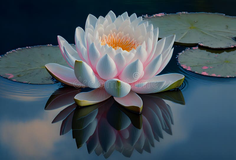 Lotus Flower Floating in a Blue Water with a Reflection of the Sky and ...