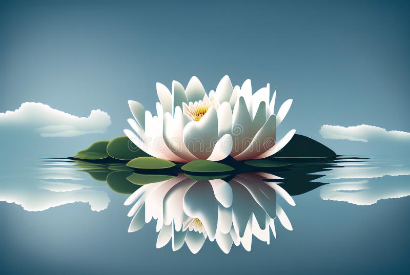 Lotus Flower Floating in a Blue Water with a Reflection of the Sky and ...
