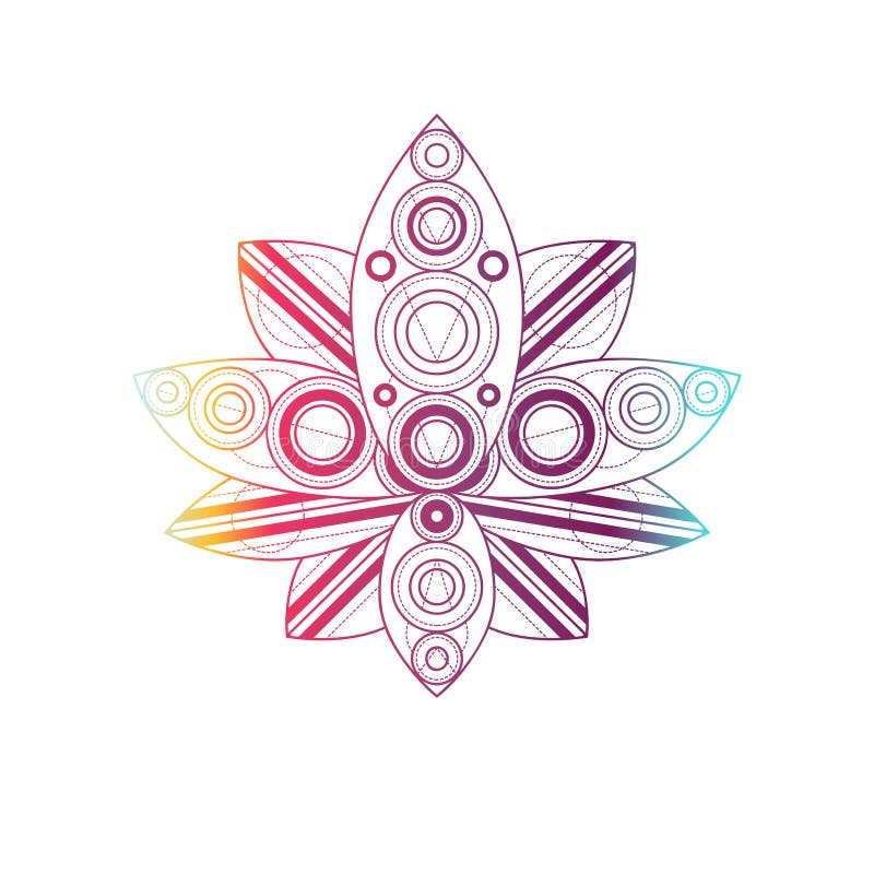 Lotus Flower with Geometric Pattern Vector Linear Illustration Stock ...