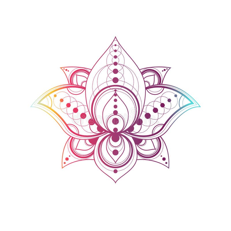 Lotus Flower with Geometric Pattern Vector Linear Illustration Stock ...