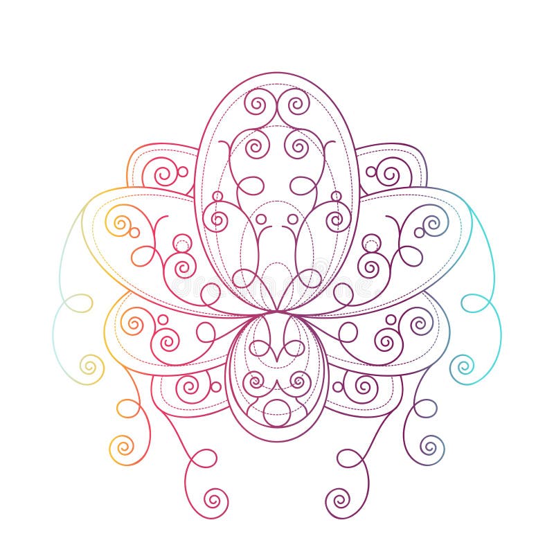 Lotus Flower with Geometric Pattern Vector Linear Illustration Stock ...