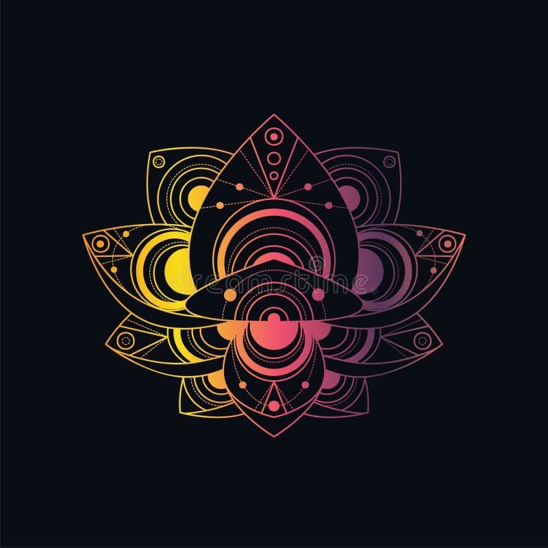 Lotus Flower with Geometric Pattern Vector Linear Illustration Stock ...