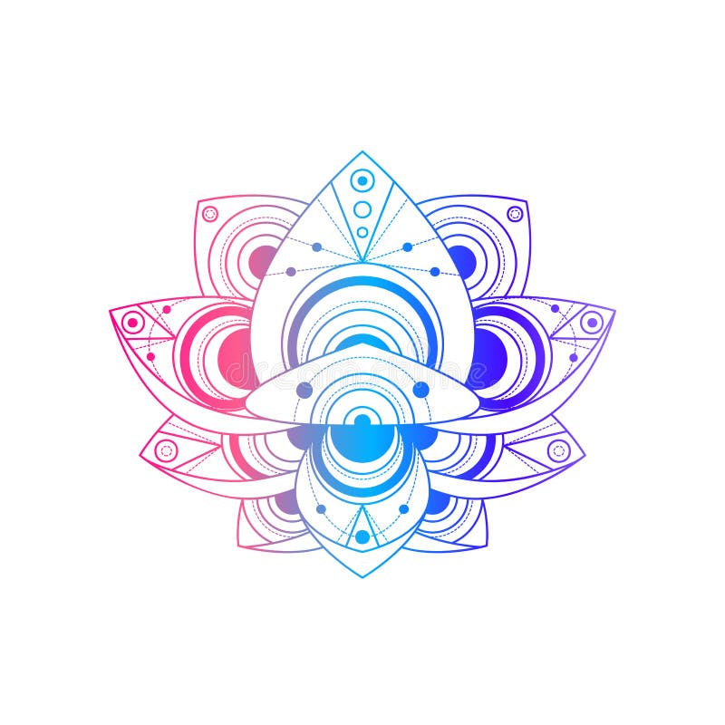 Lotus Flower with Geometric Pattern Vector Linear Illustration Stock ...