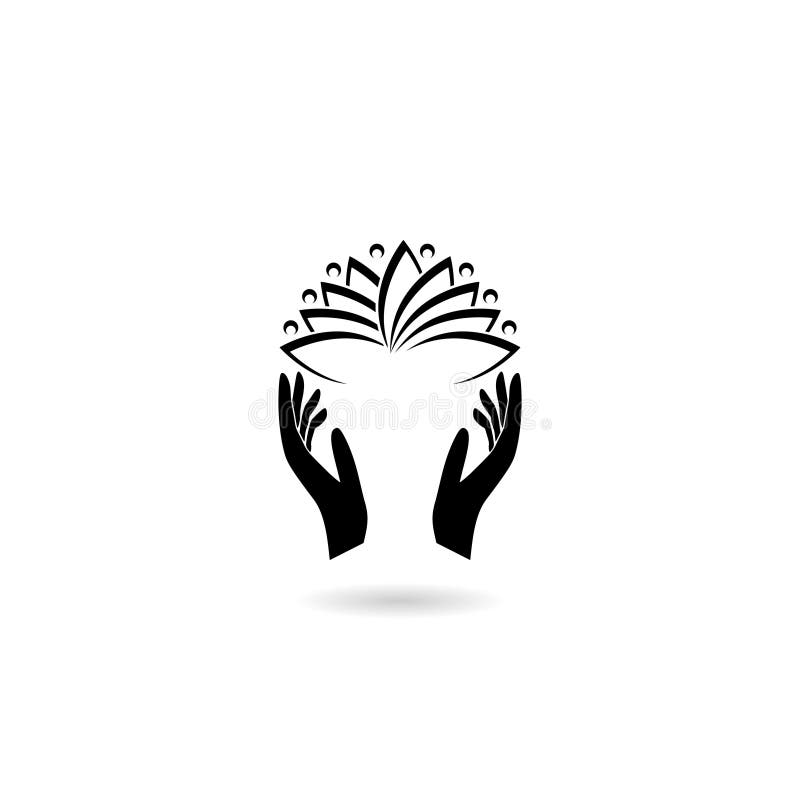 Lotus Flower in Hands Icon with Shadow Stock Illustration ...