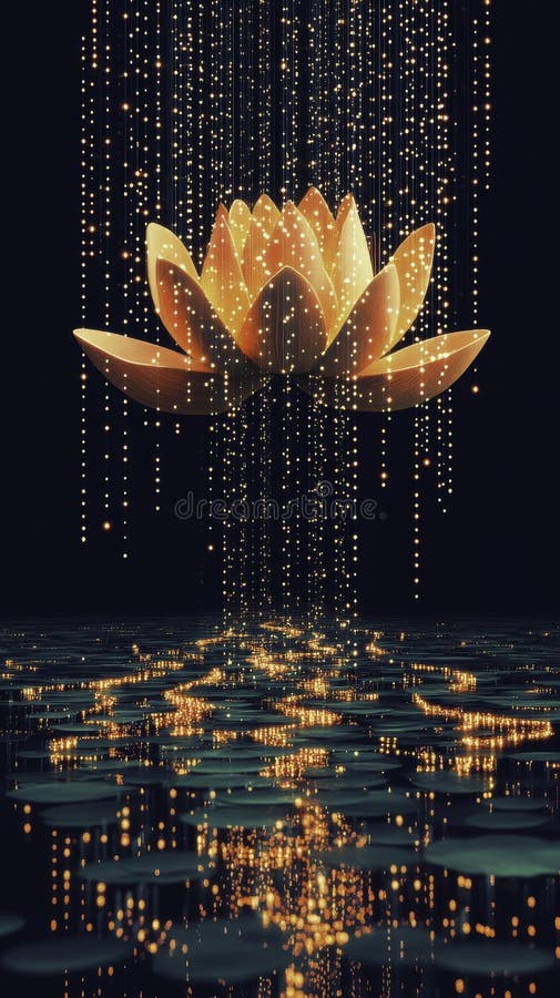 Lotus Flower Illuminated by Vibrant Rainbow Lights with Digital Binary ...