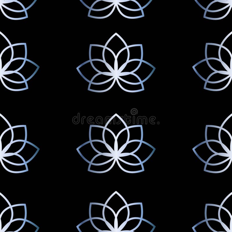 Lotus Flower Metallic Gradient Seamless Pattern on Black Background ...