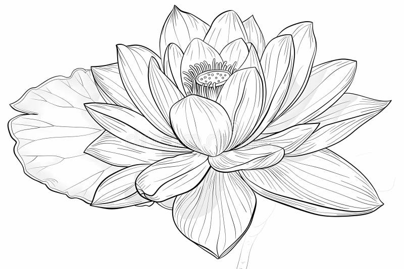 Lotus Flower Outline, Contour Technique Stock Illustration ...