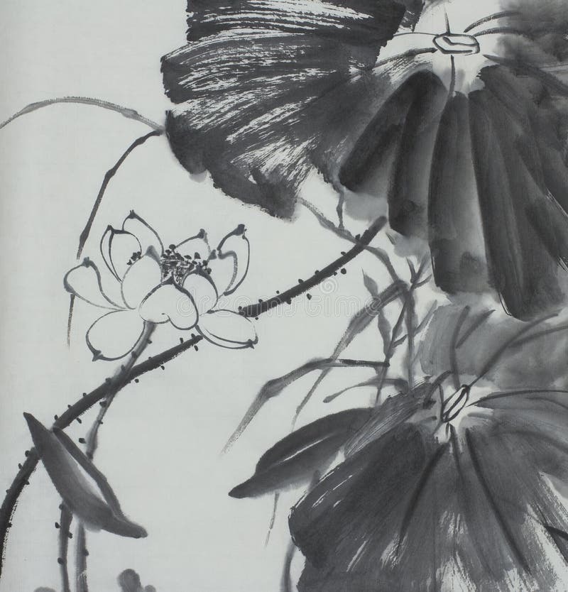 Lotus Flower Painted in Indian Ink Stock Illustration - Illustration of ...