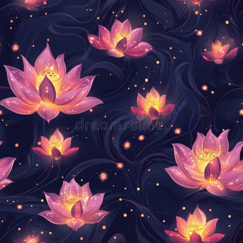Lotus Flower Pattern Floating Petals Glowing Mystical Accents Stock ...