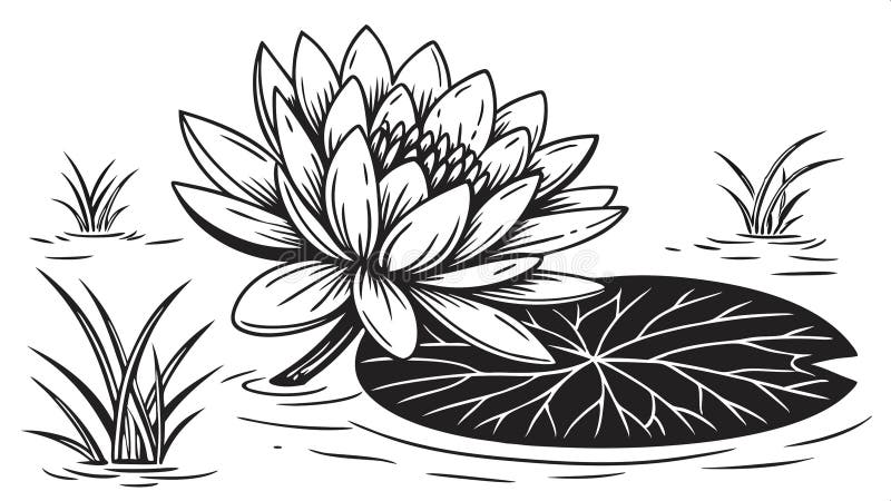 Lotus Flower Pond Scene, Nature Aquatic Element Vector Design ...