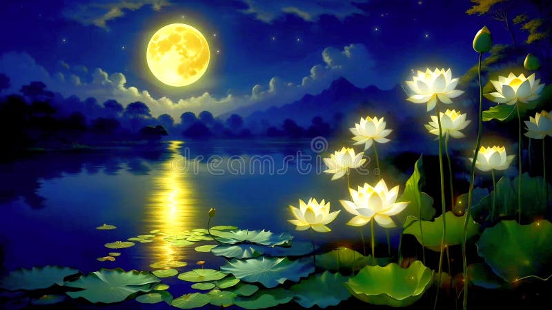 Lotus Flower in Spring when the Moon Shines Stock Video - Video of ...
