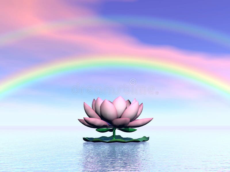 Lotus Flower Under Rainbow - 3D Render Stock Illustration ...