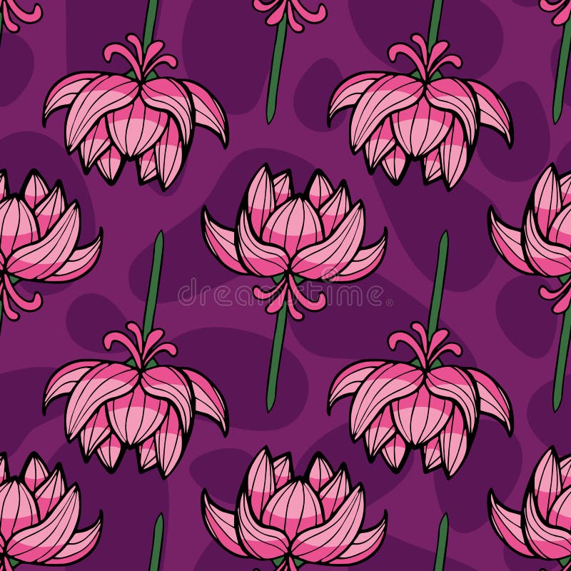 Lotus Flower Vector Repeat Pattern on Purple Background Stock Vector ...