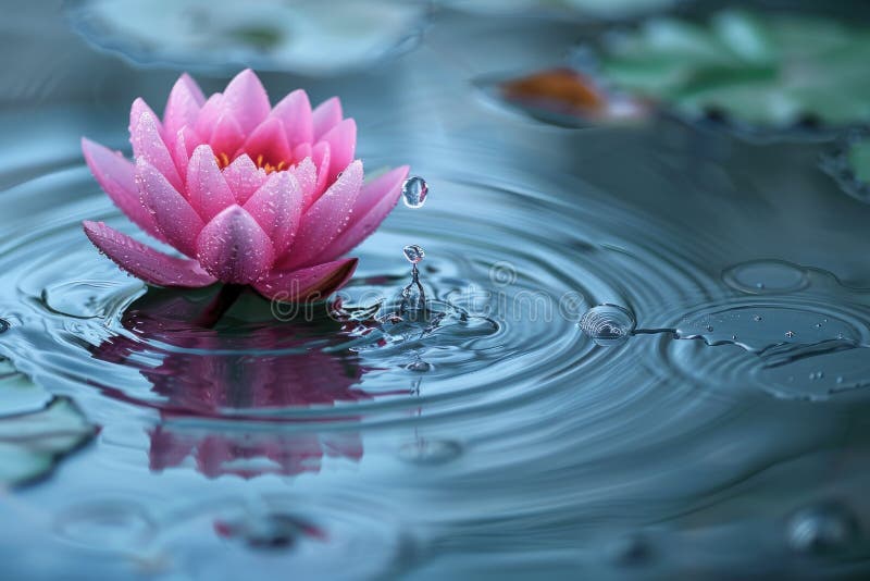 Lotus Flower with Water Drop in Calm Water Stock Illustration ...