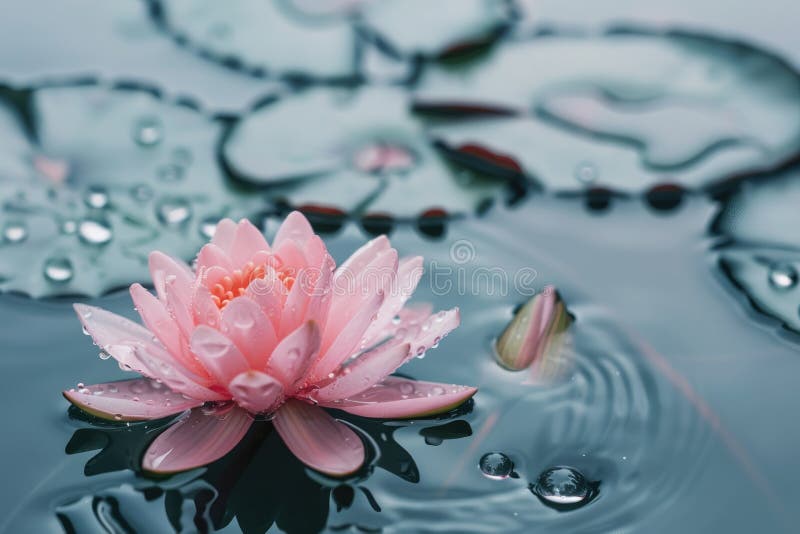 Lotus Flower with Water Drop in Calm Water Stock Illustration ...