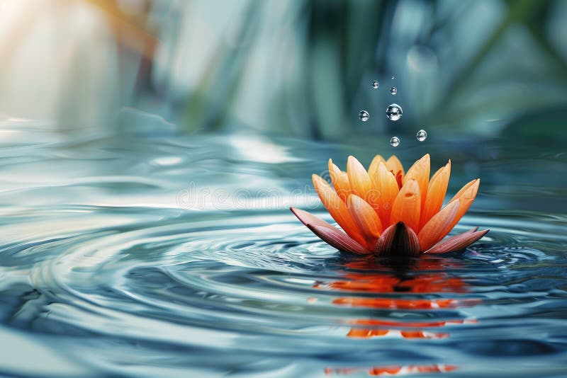 Lotus Flower with Water Drop in Calm Water Stock Illustration ...
