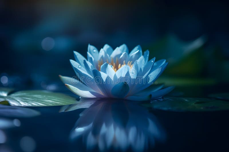 Lotus Flower in the Water at Night. Neural Network AI Generated Stock ...