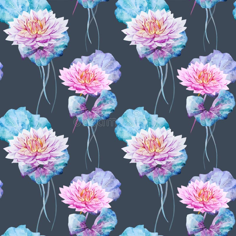 Lotus flowers pattern stock vector. Illustration of border - 53027985