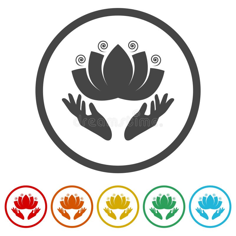 Lotus in Hand Logo Ring Icon, Color Set Stock Vector - Illustration of ...