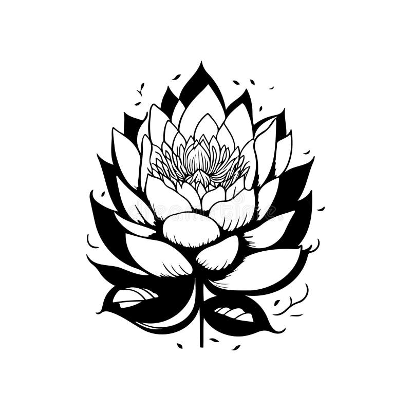 Lotus Icon Hand Draw Black Flower Logo Symbol Perfect Stock Vector ...