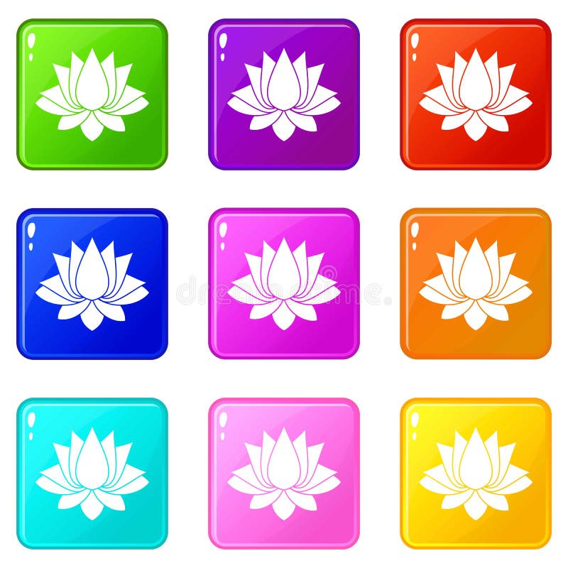 Lotus icons 9 set stock vector. Illustration of beauty - 96143108