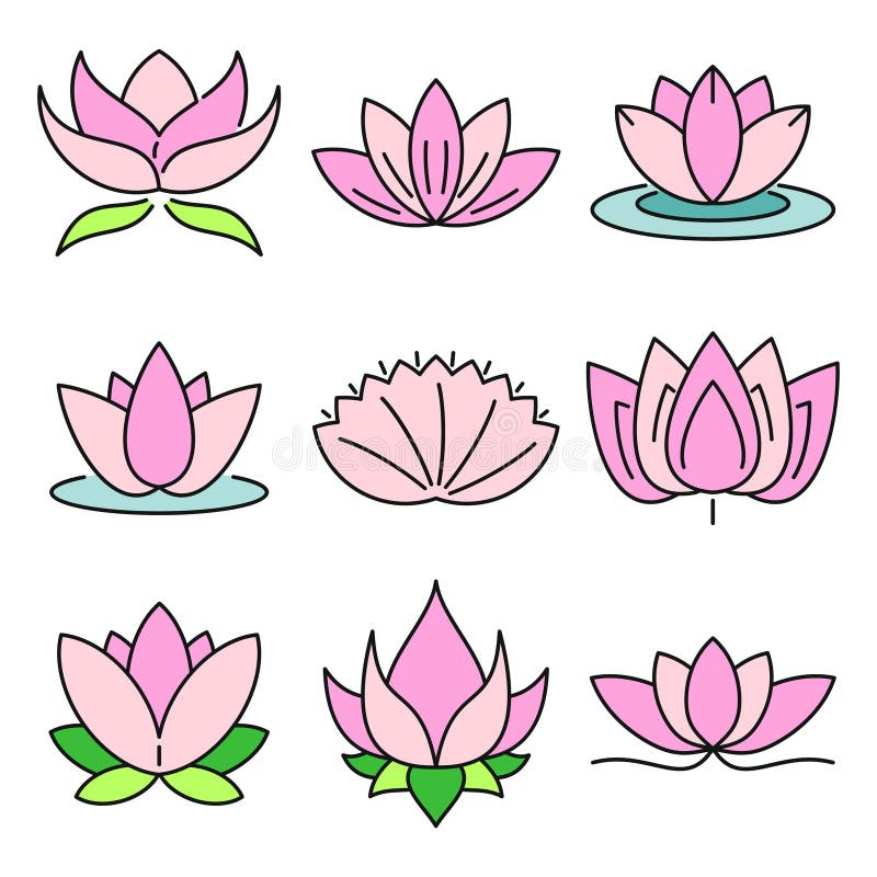 Lotus Icons Set Vector Color Stock Illustration - Illustration of plant ... Lotus Icons Set Vector Color Stock Illustration - Illustration of plant ...
