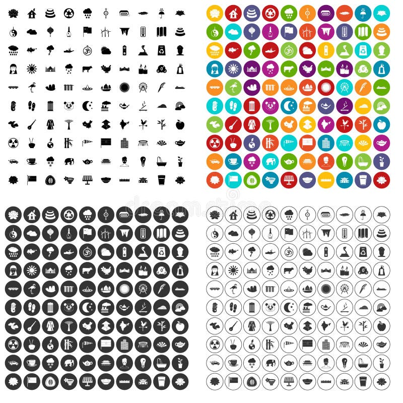 100 Lotus Icons Set Vector Variant Stock Vector - Illustration of ...