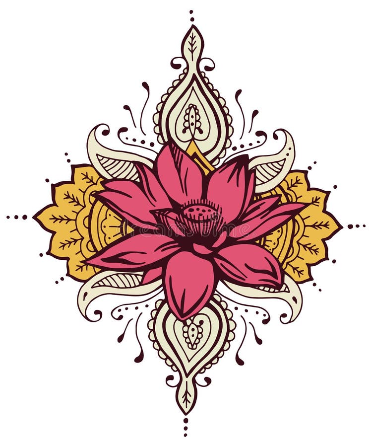 Lotus Flower Curly Frame Corner with Leaves Stock Vector - Illustration ...