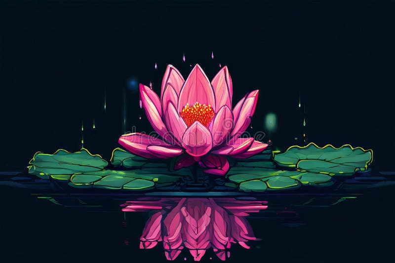 Lotus in Pixel Art with Edge Lighting Stock Illustration - Illustration ...
