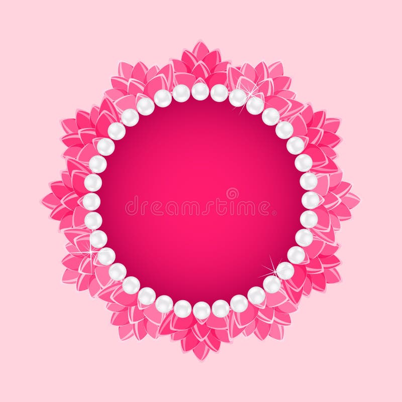 Lotus Round Frame with Pearl Necklace Stock Vector - Illustration of ...