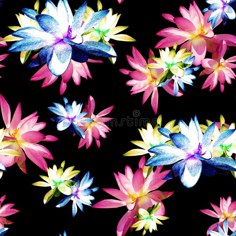 Lotus Scattered Floral Print in Multicolour Stock Illustration ...