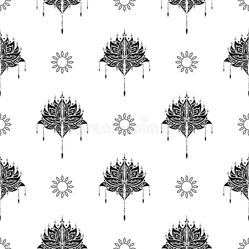 Lotus Seamless Pattern. Black and White. Good for Garments, Textiles ...