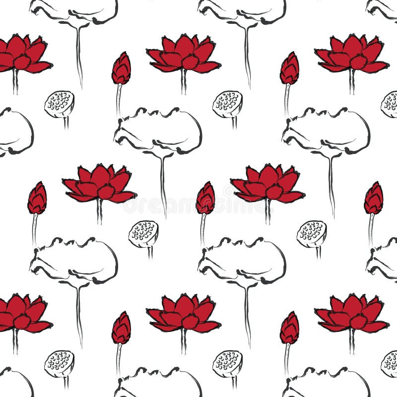 Lotus Seamless Pattern stock vector. Illustration of black - 33977256