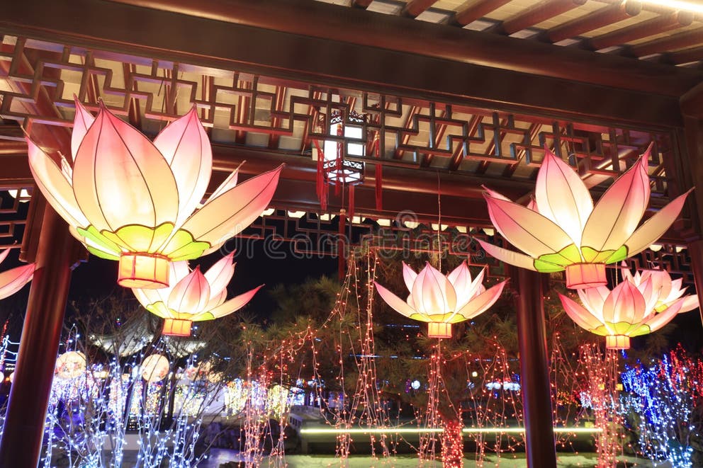 Lotus-shaped Lanterns in Chinese Ancient Architecture Stock Photo ...