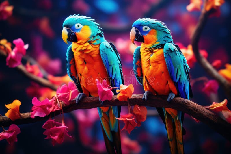 Loud Bright Parrots. Generate Ai Stock Image - Image of colorful ...